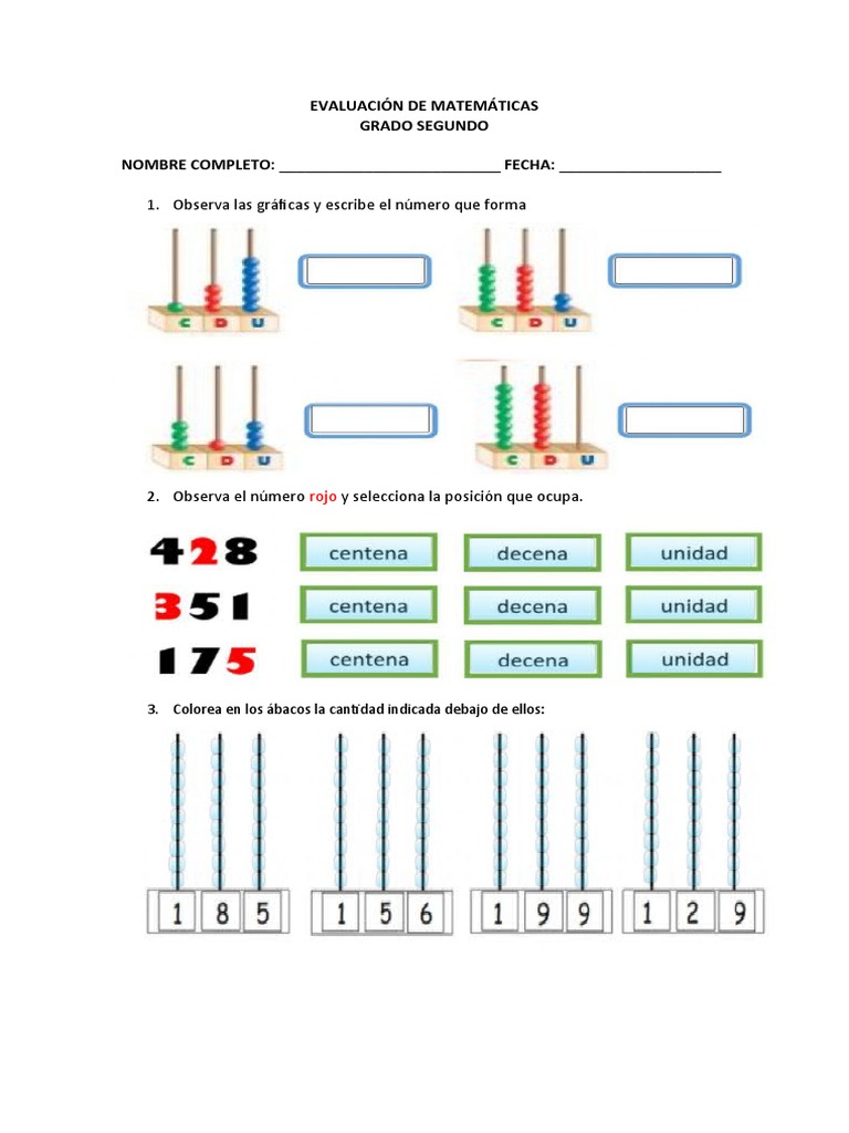 EVALUACIÓN DE MATEMÁTICAS grado segundo | PDF