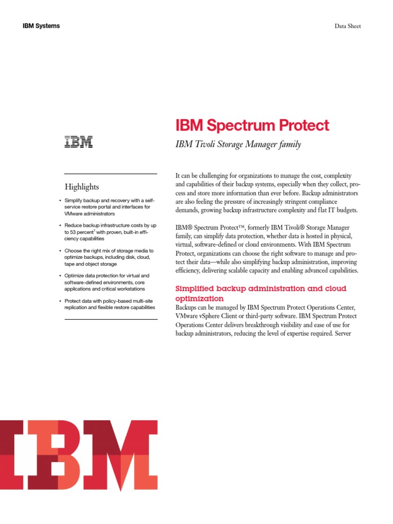 Spectrum Protect Data Sheet | PDF | Backup | Virtualization