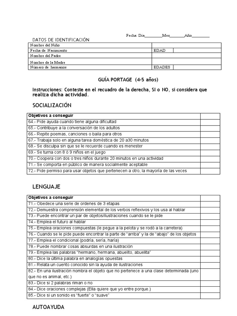 Guia Portage 4 - 5 Años | PDF