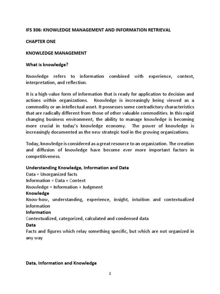 IFS 306-Knowledge Management and Information Retrieval Lecture Notes ...