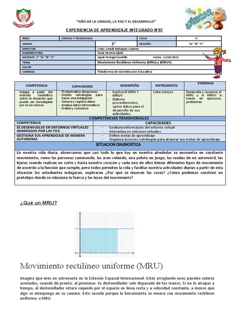N° 07 Experiencia de Aprendizajes Segundo Mru y Mruv | PDF | Aprendizaje | Cognición