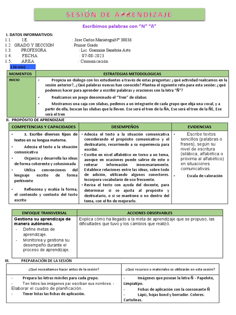 Escribiendo palabras con la letra Ñ | PDF | Aprendizaje | Escritura