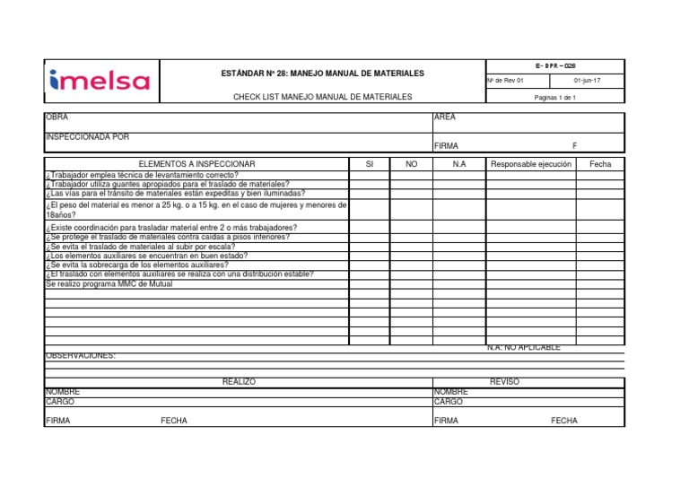 Checklist Manejo Manual de Materiales | PDF