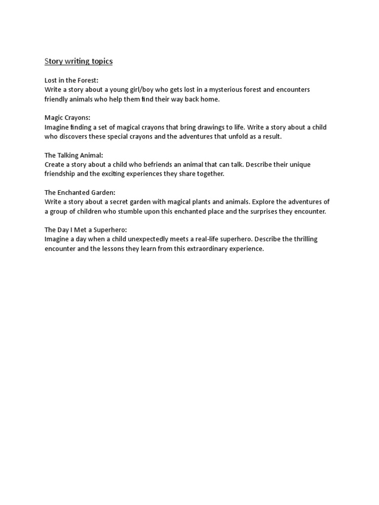 Engaging Story Writing Topics for Kids | PDF