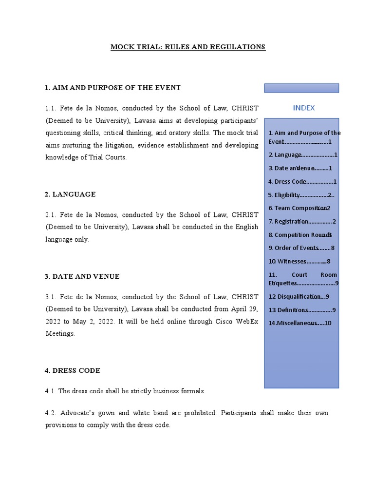 Mock Trial Rules and Regulations. | PDF | Trials | Prosecutor