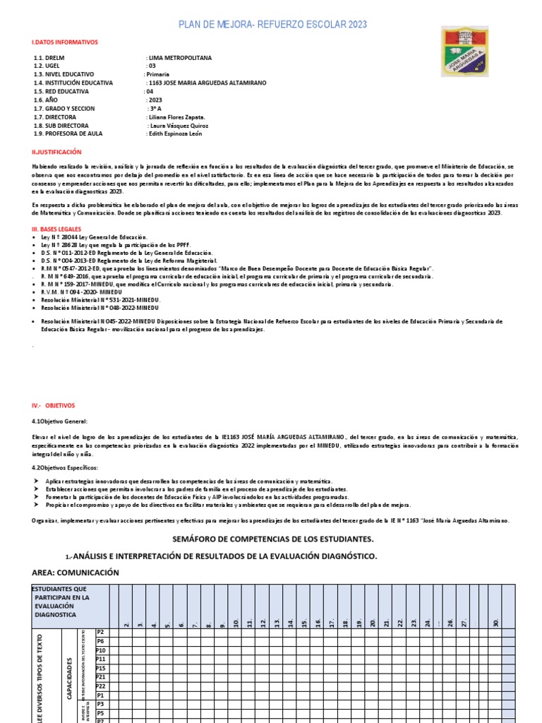 Plan De Mejora Del Tercer Grado Incompleto Pdf Evaluación Geometría
