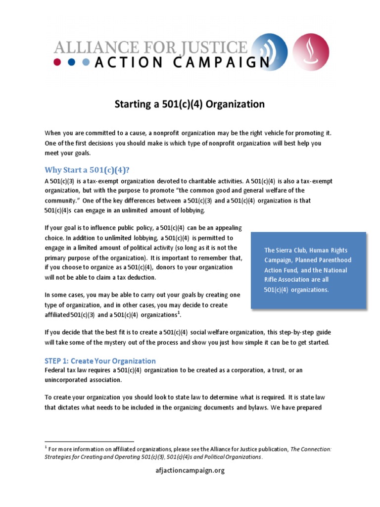 501 (C) (4) Instructions For Set-Up | PDF | 501(C) Organization ...