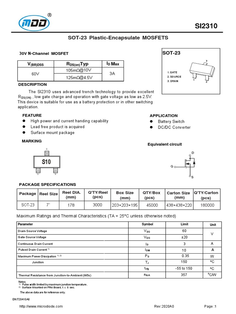 Si 2310 | PDF | Field Effect Transistor | Mosfet