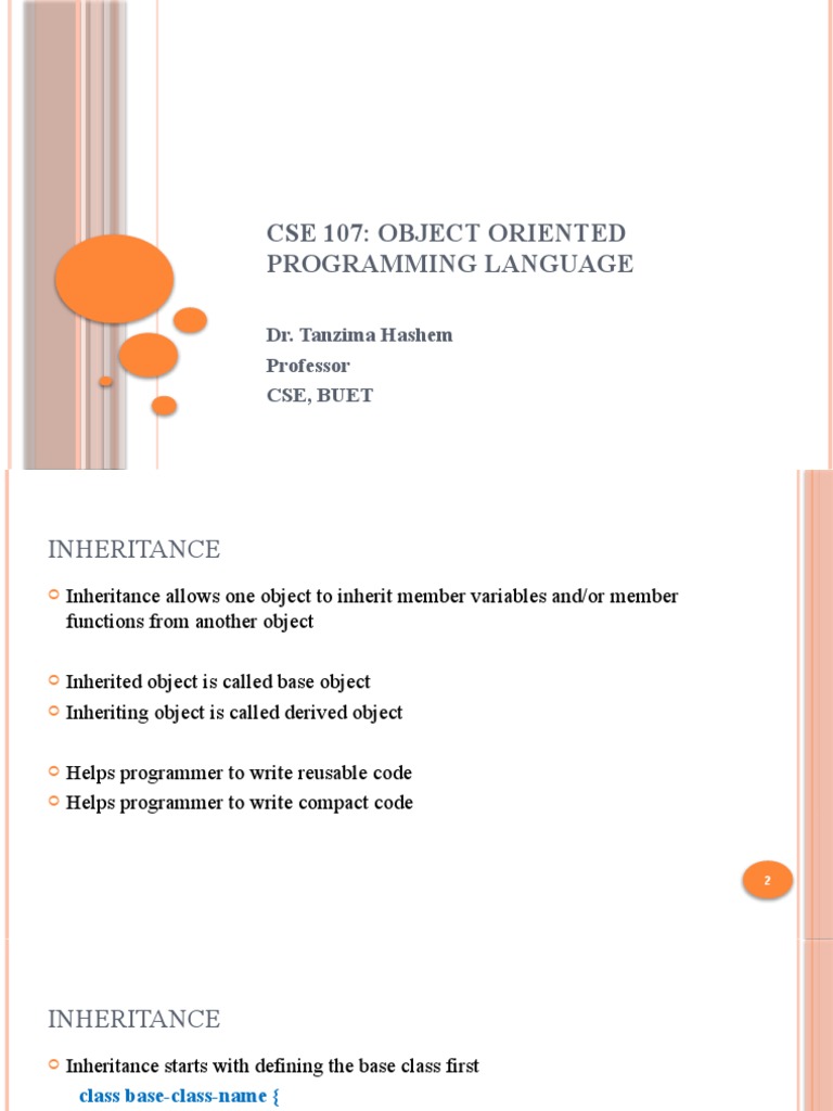 CPP Lecture Slide Presentation | PDF | Class (Computer Programming) | Inheritance (Object ...