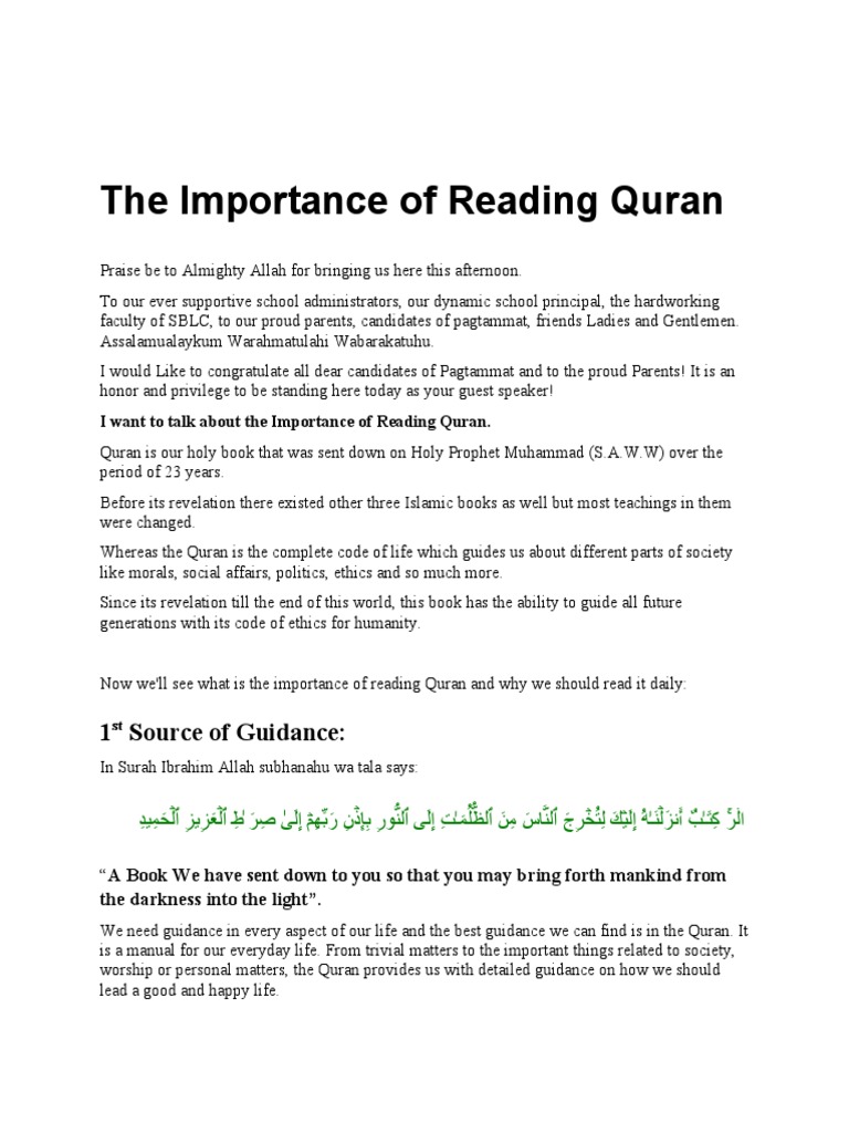The Importance of Reading Quran | PDF | Quran | Islam