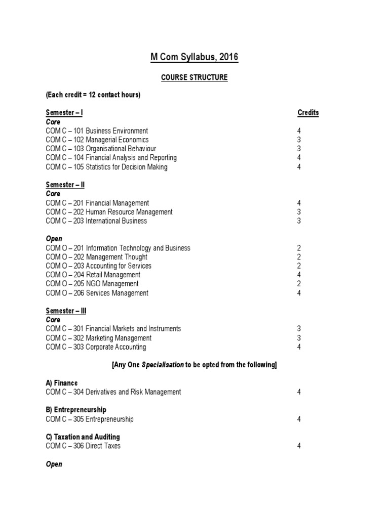 M.Com Syllabus Overview 2016 | PDF | Retail | Marketing