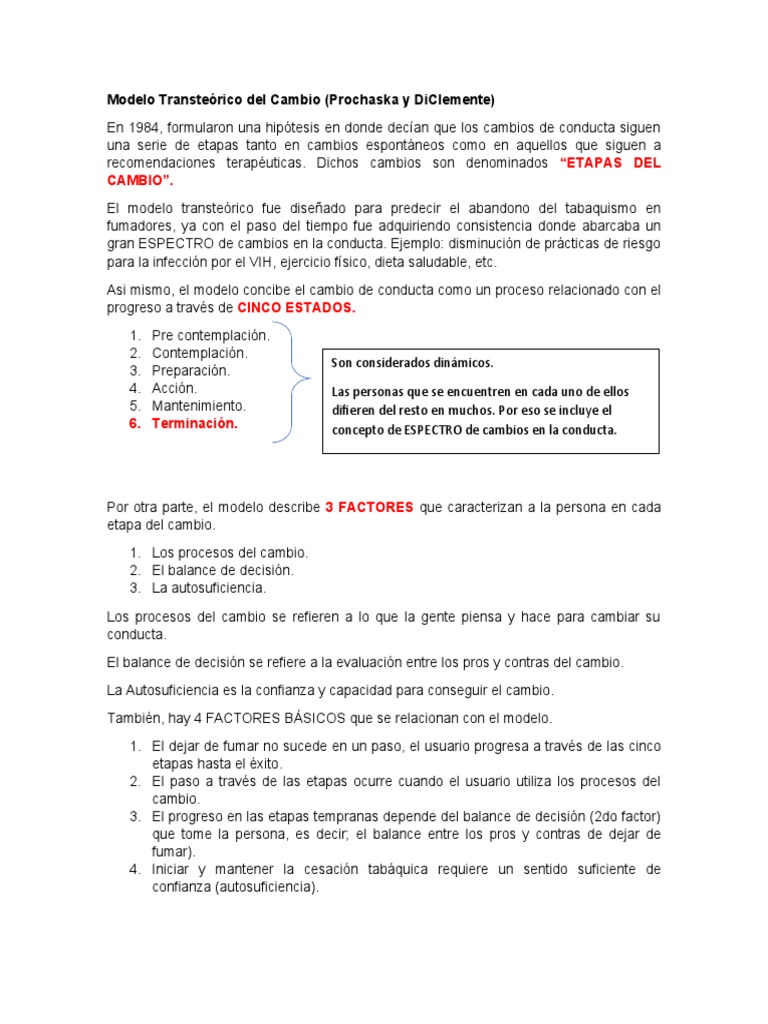 Modelo Transteórico Del Cambio | PDF | Dilación | Habilidades profesionales