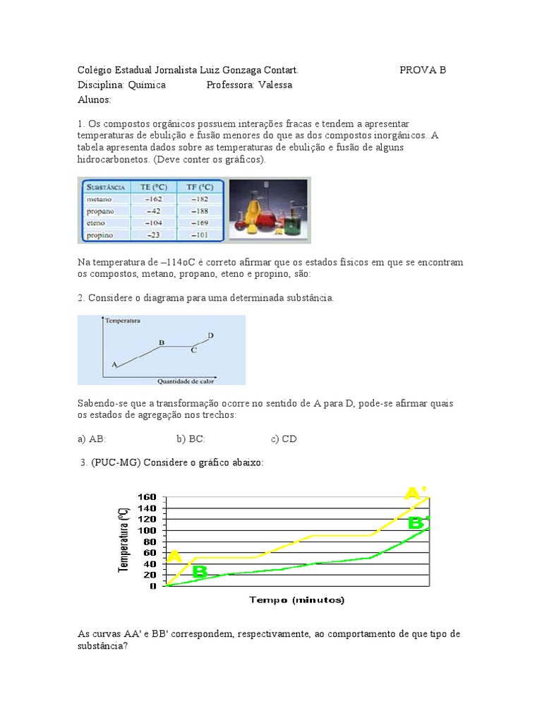 AV 2º Bimestre Química 1° Ano | PDF | Química | Materiais