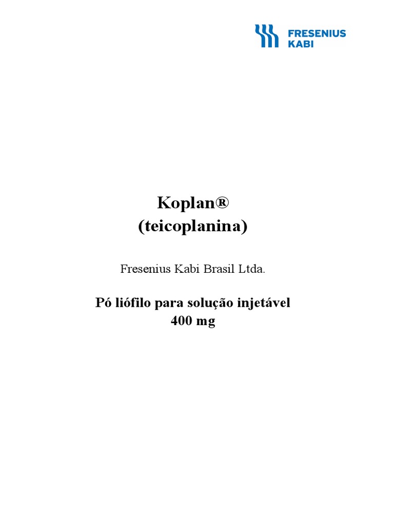 Teicoplanina - Koplan - Bula - Paciente - 06.2021 | PDF | Infecção | Sangue