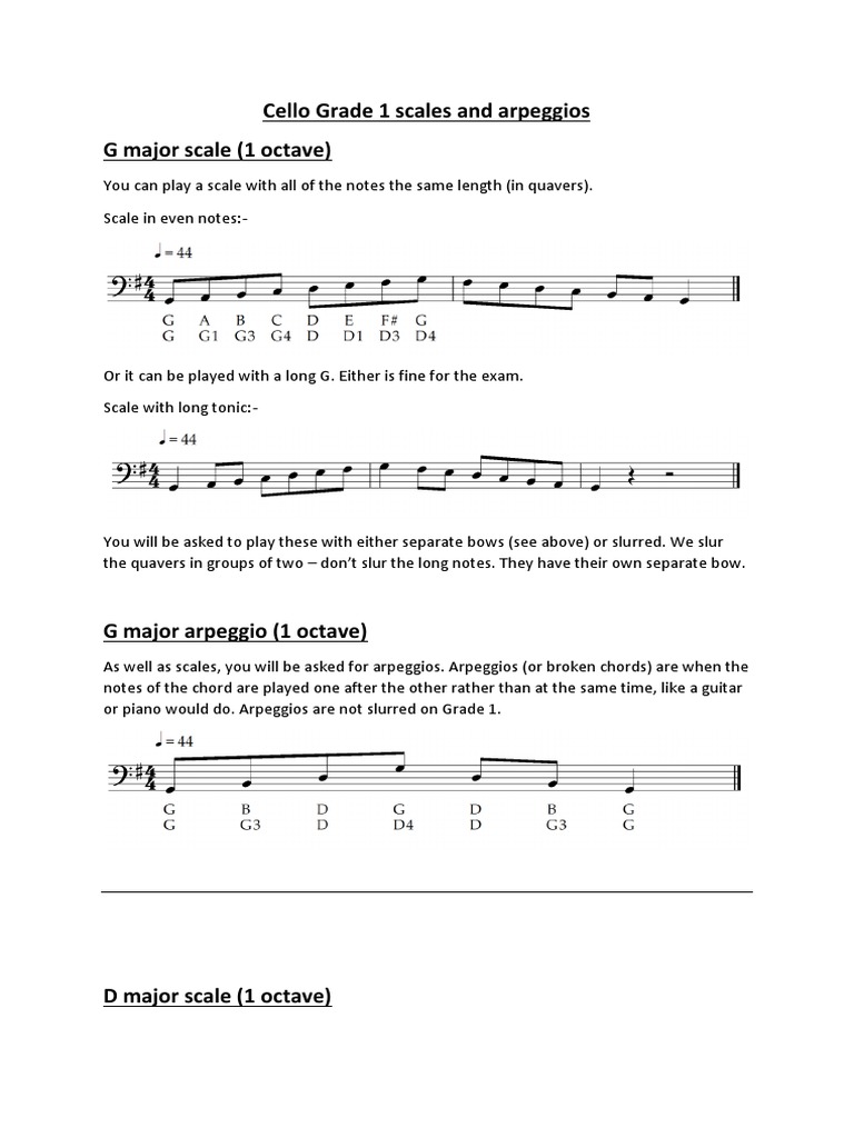 Cello Grade 1 ABRSM Scales and Arpeggios | PDF