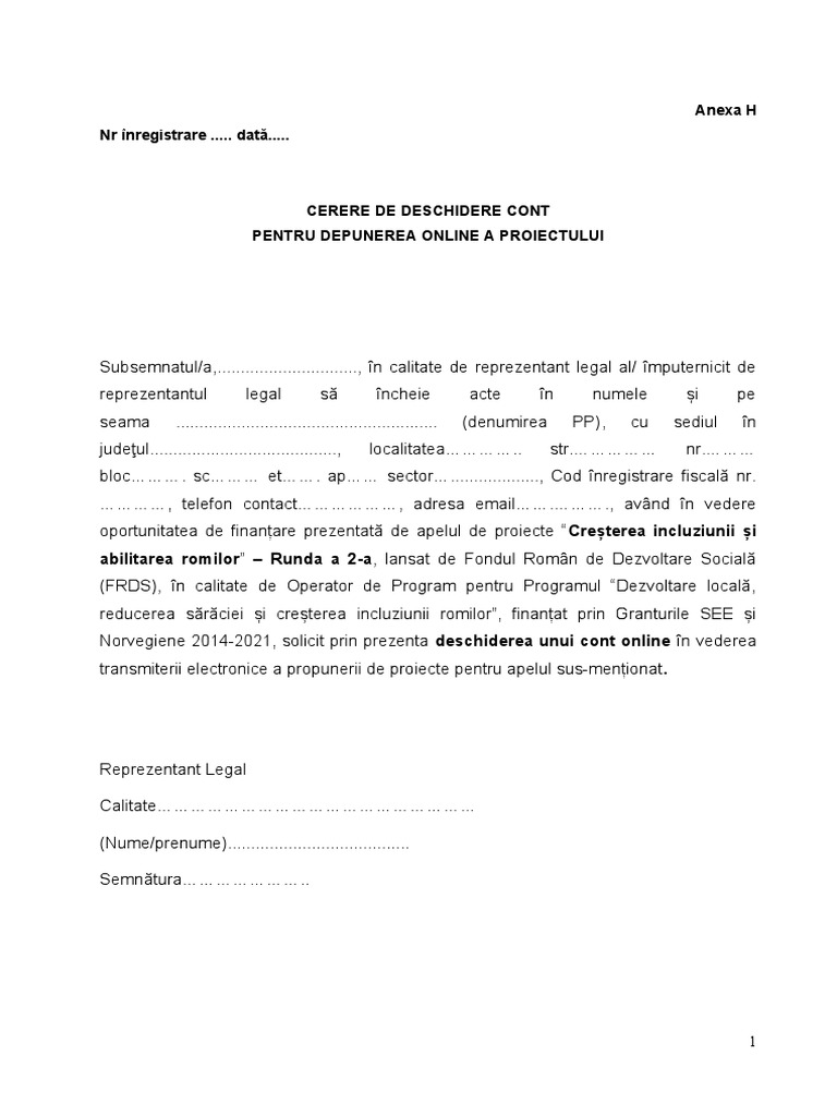 Anexa H Cerere de deschidere cont online | PDF