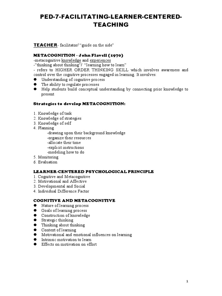 Ped7. Facilitating Learner Centered | PDF