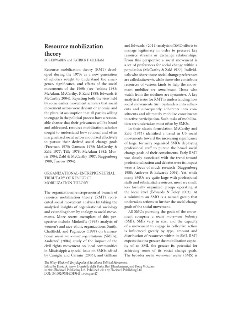 Edwards Bob-Resource Mobilization Theory | PDF | Social Movements | Expert