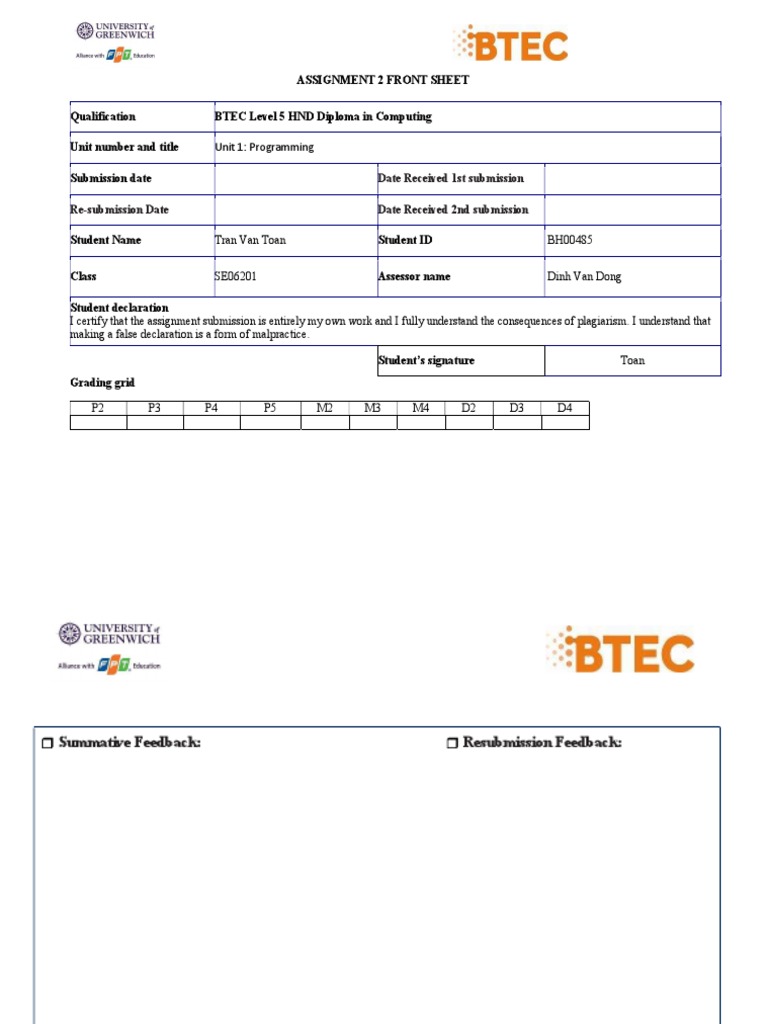 Asm2 Programming 1nd Tranvantoan Bh00485 | PDF | Object Oriented Programming | Class (Computer ...