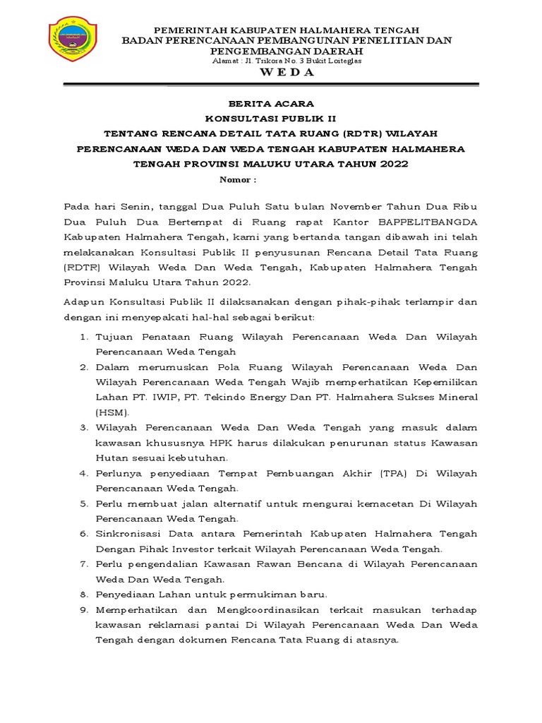 BERITA ACARA KP2 RDTR Halteng | PDF