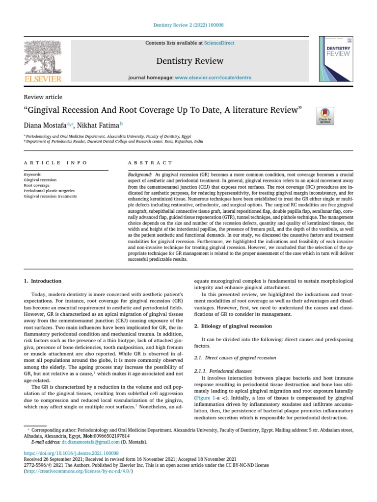 Gingival Recession and Root Coverage Up To Date A Liter 2022 Dentistry Rev | PDF ...