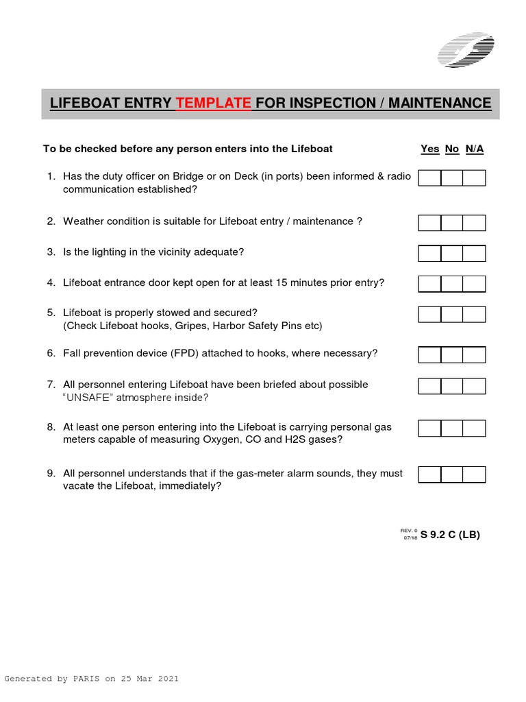 S 9.2C (LB) - Lifeboat Entry Template | PDF | Home & Garden | Science ...