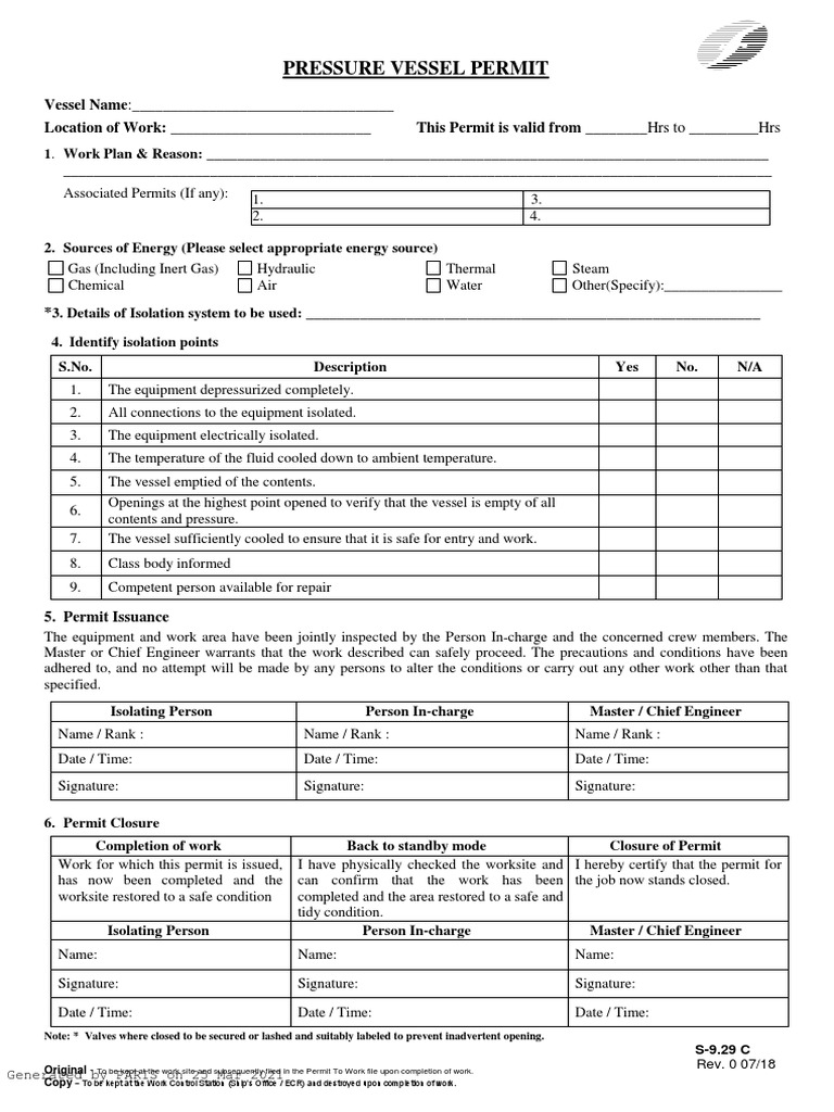 S 9.29C - Pressure Vessel Permit | PDF | Applied And Interdisciplinary ...