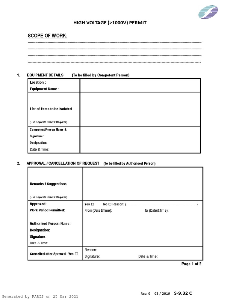 S 9.32C - High Voltage Permit | PDF | Electrical Engineering | Electricity