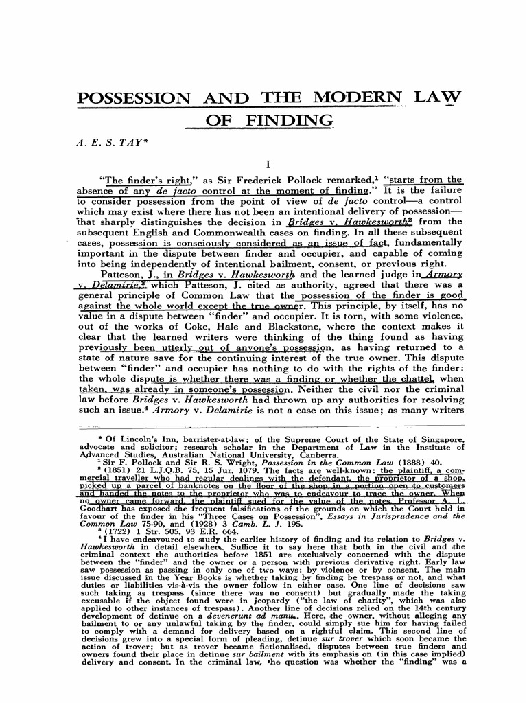 Possession and The Modern Law | PDF | Larceny | Common Law