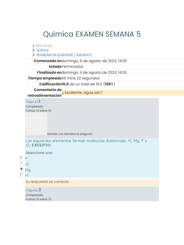 Química EXAMEN SEMANA 5 | PDF | Enlace químico | Elementos químicos