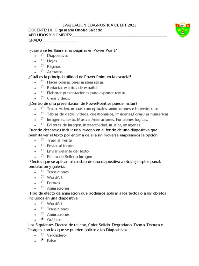 Evaluación Diagnostica de Ept 2023 | PDF | Microsoft PowerPoint | Ciencias de la Computación