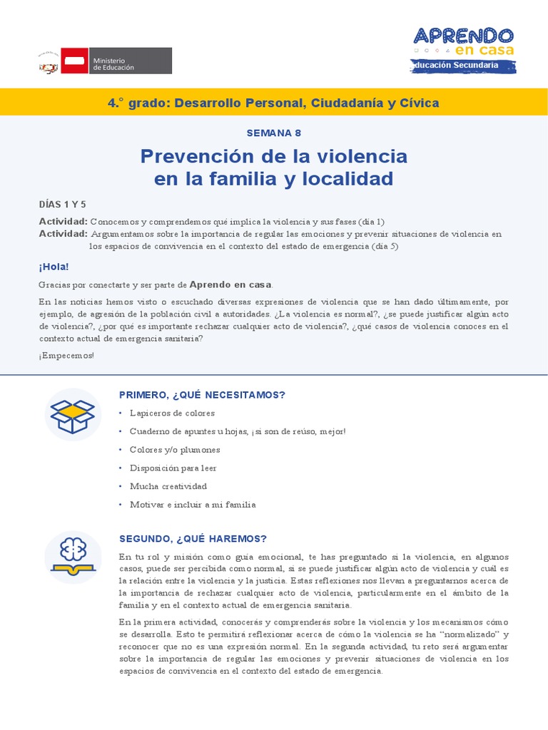 s8 4 Sec DPCC Actividades | Descargar gratis PDF | Violencia | Las emociones
