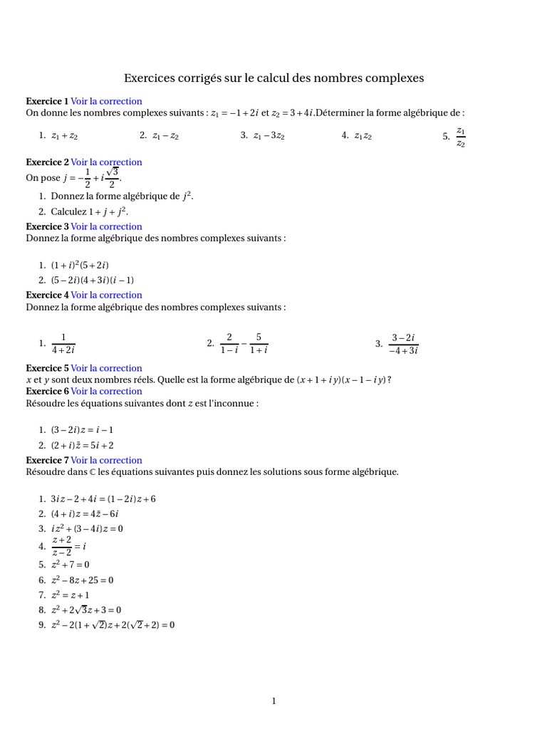 Calcul Avec Les Nombres Complexes | PDF | Entier relatif | Nombre complexe