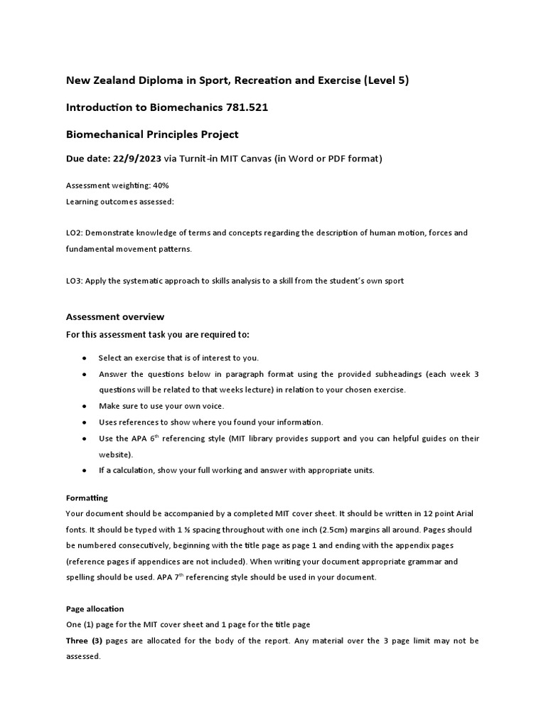 Biomechanical Principles Project Overview | PDF | Kinematics | Biomechanics