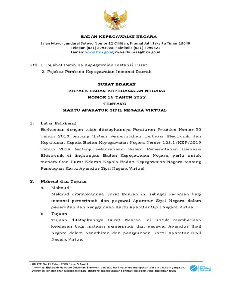 Microsoft Word - Draft Surat Edaran BKN Tentang Karpeg Virtual 24082022 ...