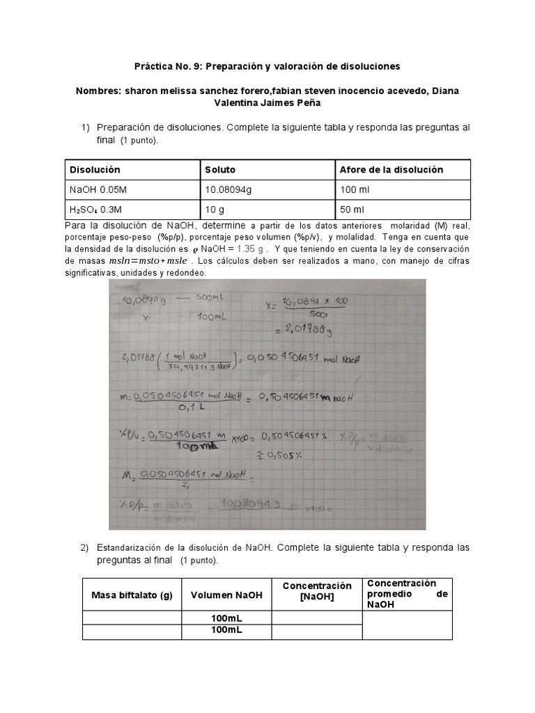 Práctica 9 - Preparación y Valoración de Disoluciones | PDF | Valoración | Química