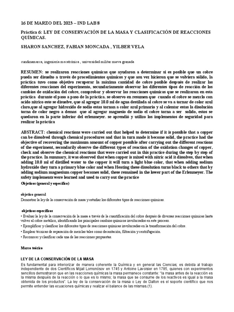 Sexto Informe 1 Pdf Redox Reacciones Químicas