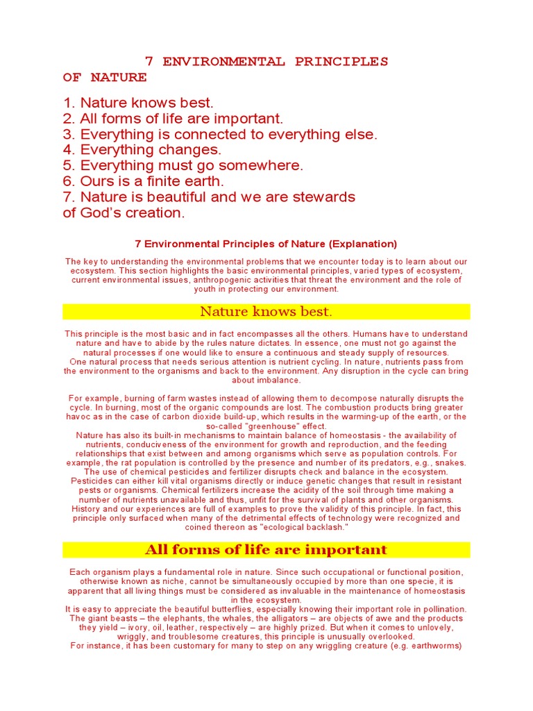 7 Environmental Principles | PDF | Natural Environment | Ecosystem