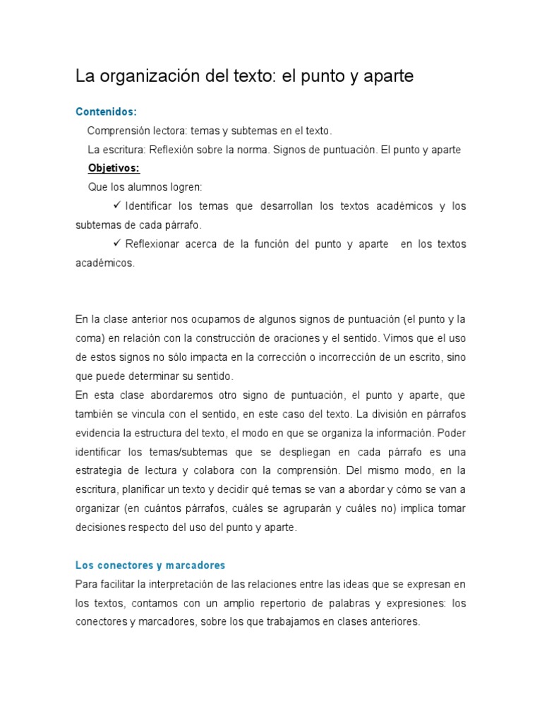 El Punto y Aparte | PDF | Comprensión lectora | Comunicación