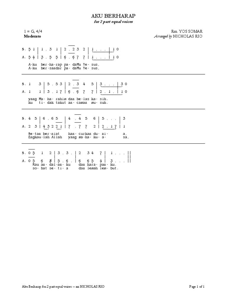 Aku Berharap - 2 Part Voices Arr Nicholas Rio | PDF
