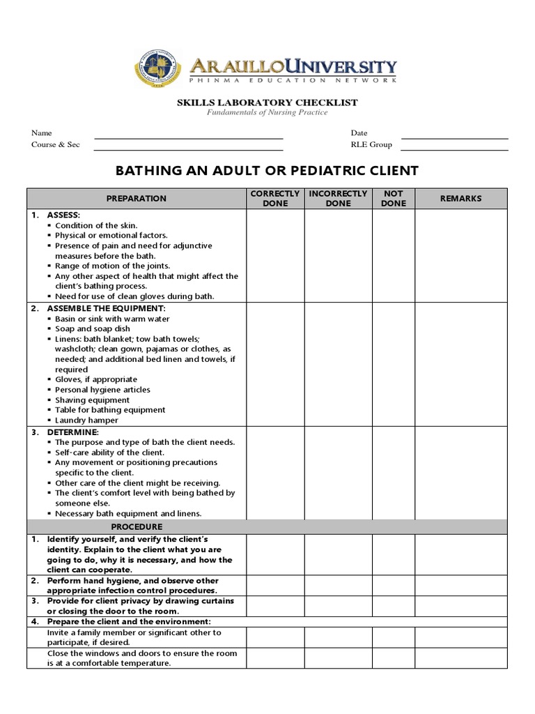 Adult and Pediatric Bathing Procedure Guide | PDF | Hygiene | Shower