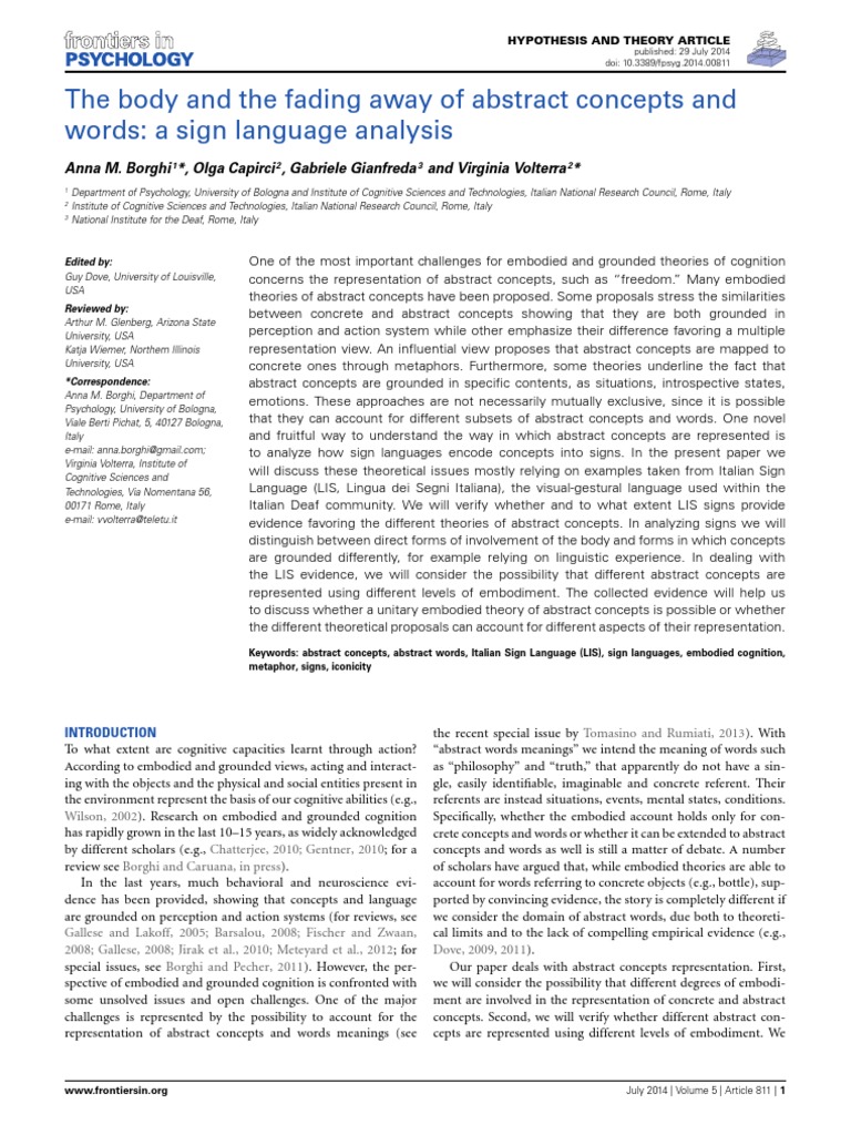 Sign Language and Abstract Concepts | PDF | Concept | Embodied Cognition