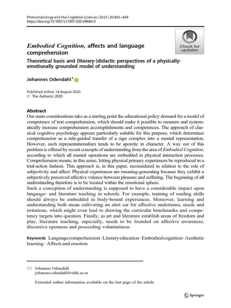 Johannes Odendahl | PDF | Experience | Embodied Cognition