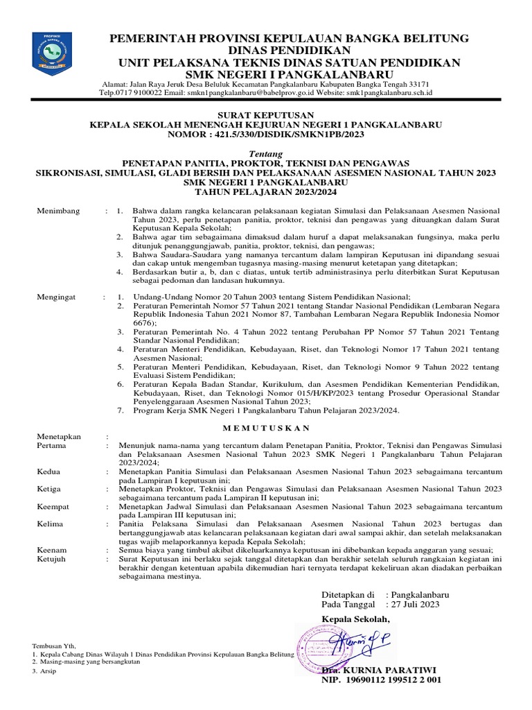 SK Panitia Asesmen Nasional 2023 | PDF