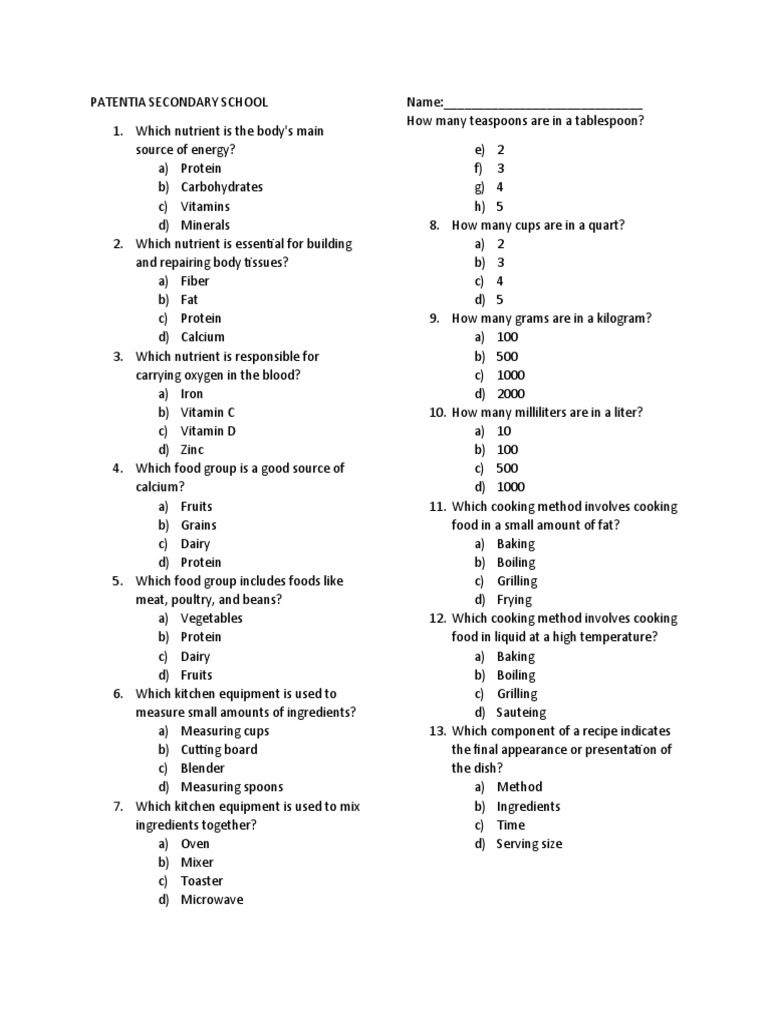 Grade 5 Home Economics Quiz | PDF | Foods | Cooking