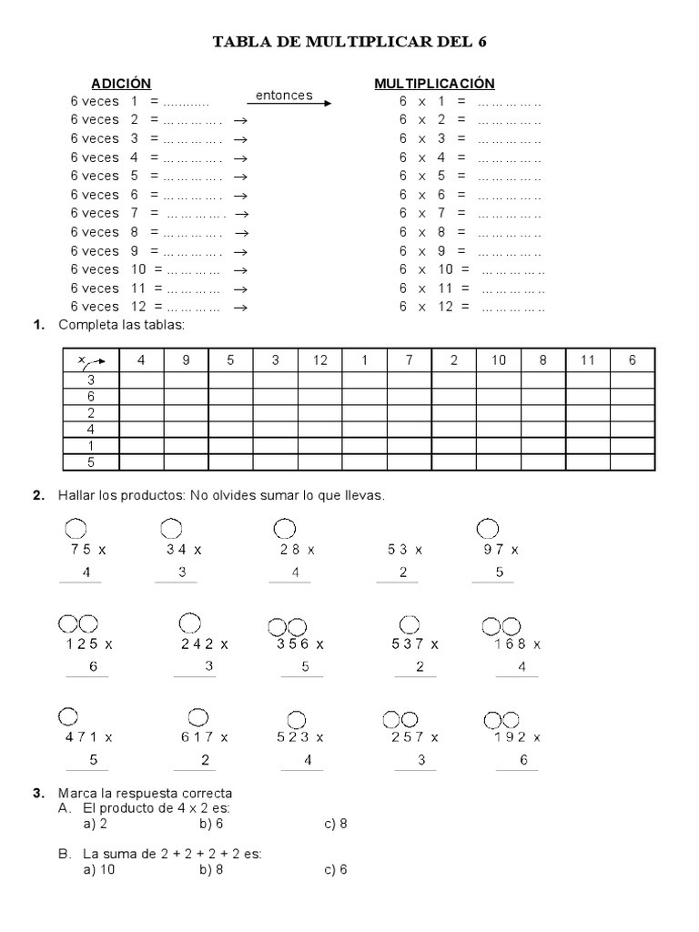 Tabla de Multiplicar Del 6 | PDF