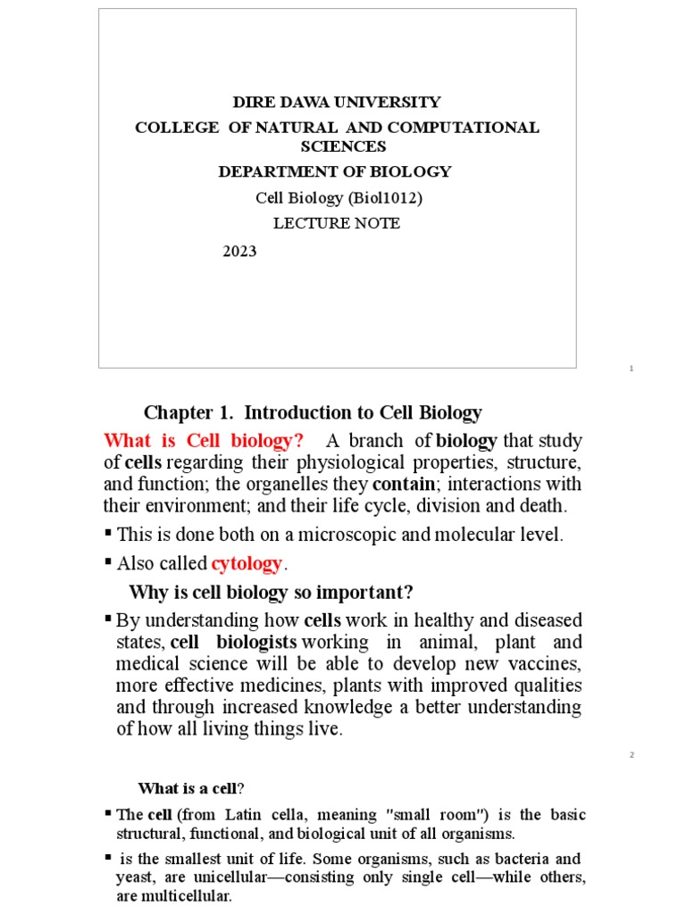 Cell Bio Chapter 1 | PDF | Cell (Biology) | Cell Biology