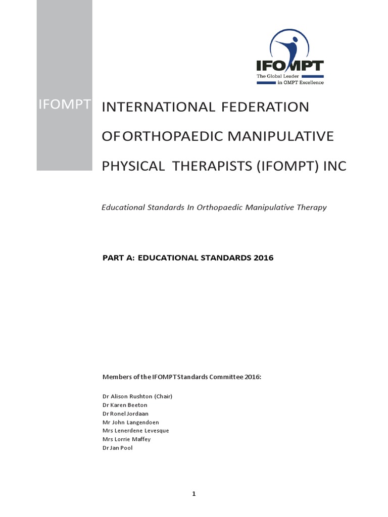 IFOMPT Standards Document Definitive 2016 | PDF | Physical Therapy ...
