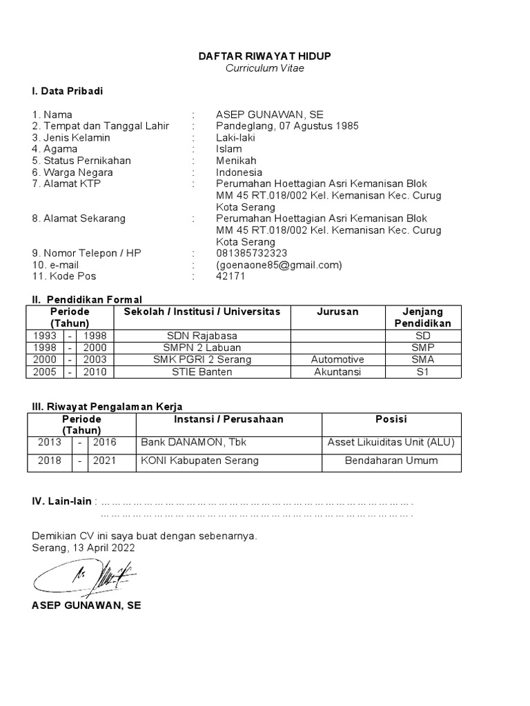 Cv. Asep Gunawan | PDF