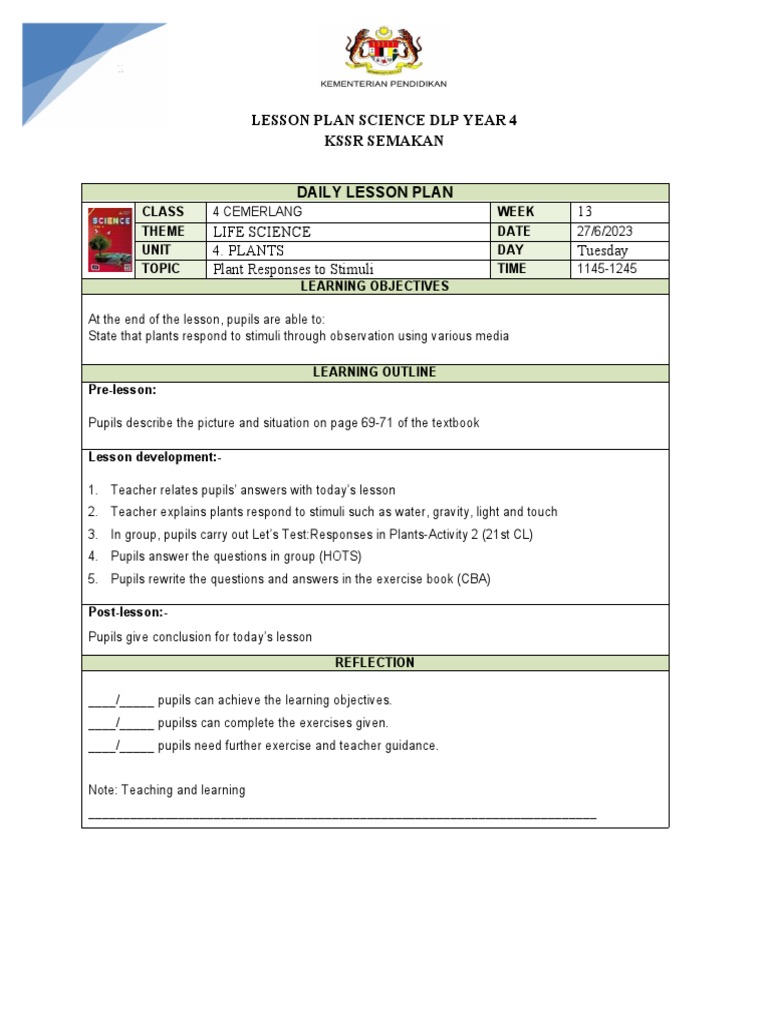 RPH SN DLP THN 4 NEW (Unit 4) | Download Free PDF | Lesson Plan | Teachers